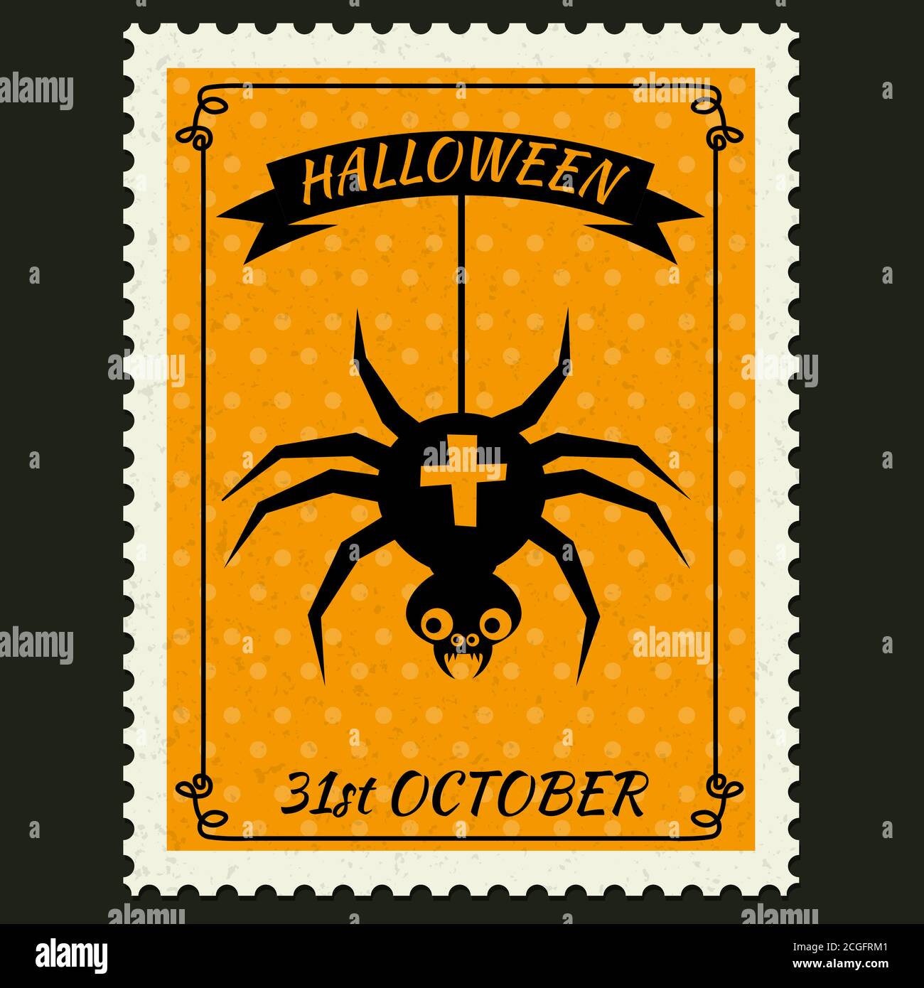 Happy Halloween Postage Stamps with spider, halloween cartoon character ...