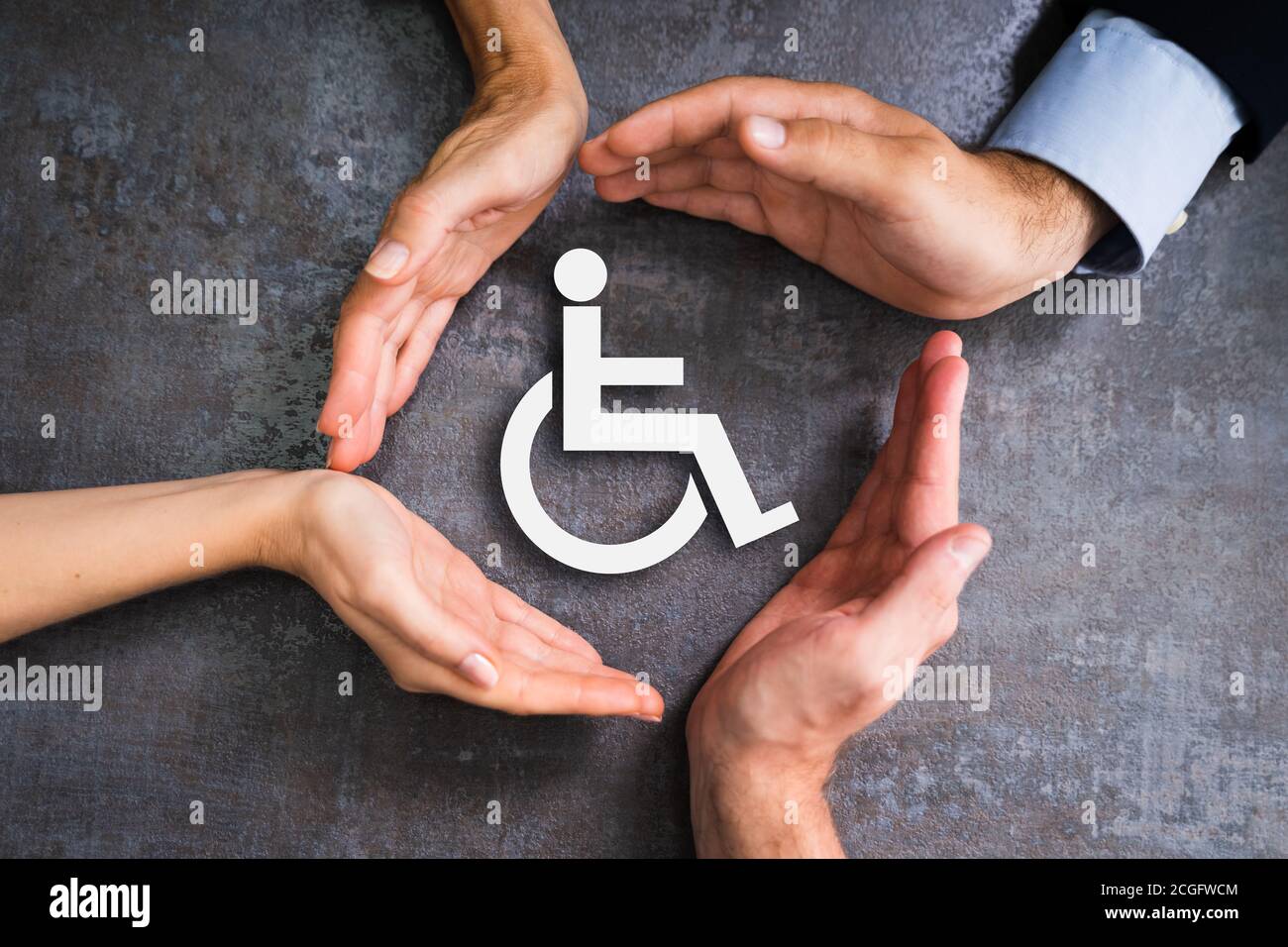 Disabled Icon. Worker Injury And Disability. Hands Protecting Stock ...