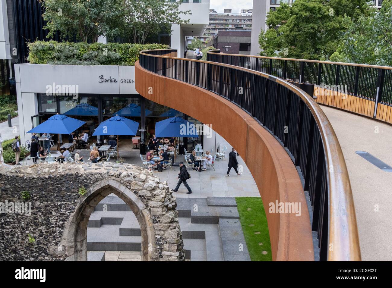 The ruined arches of St Alphage church and the modernist St. Alphage ...