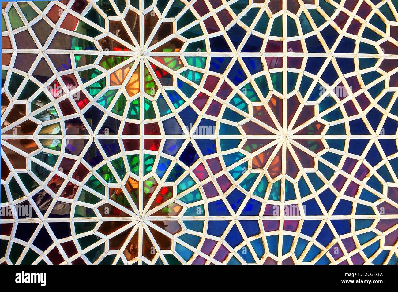 Handicraft stained glass window from multi-colored glasses Stock Photo ...