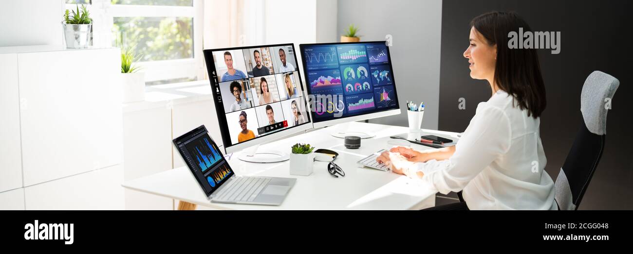 Watching Video Conference Business Webinar On Computer Stock Photo - Alamy