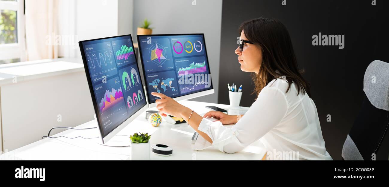 Analyst Women Looking At KPI Data On Computer Screen Stock Photo - Alamy