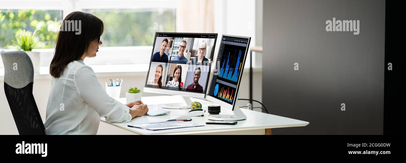 Watching Video Conference Business Webinar On Computer Stock Photo - Alamy