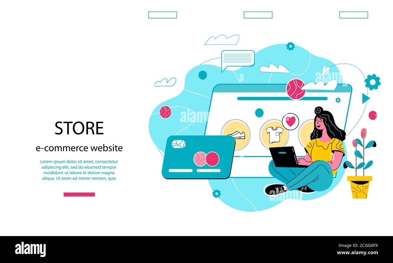 Online shopping or internet store, buying and selling goods cartoon ...