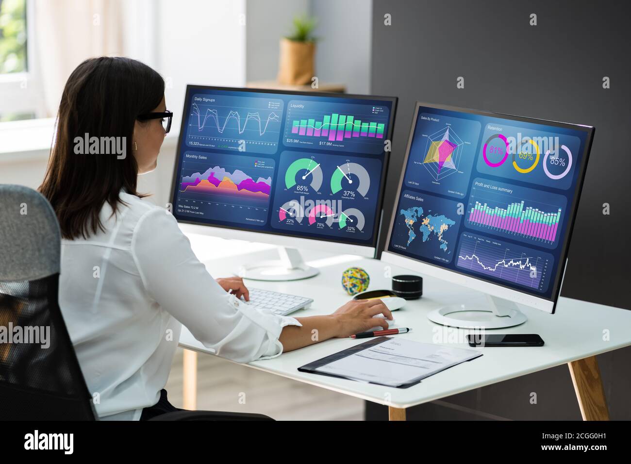 KPI Dashboard On Computer. Emerging Markets Analyst Stock Photo - Alamy