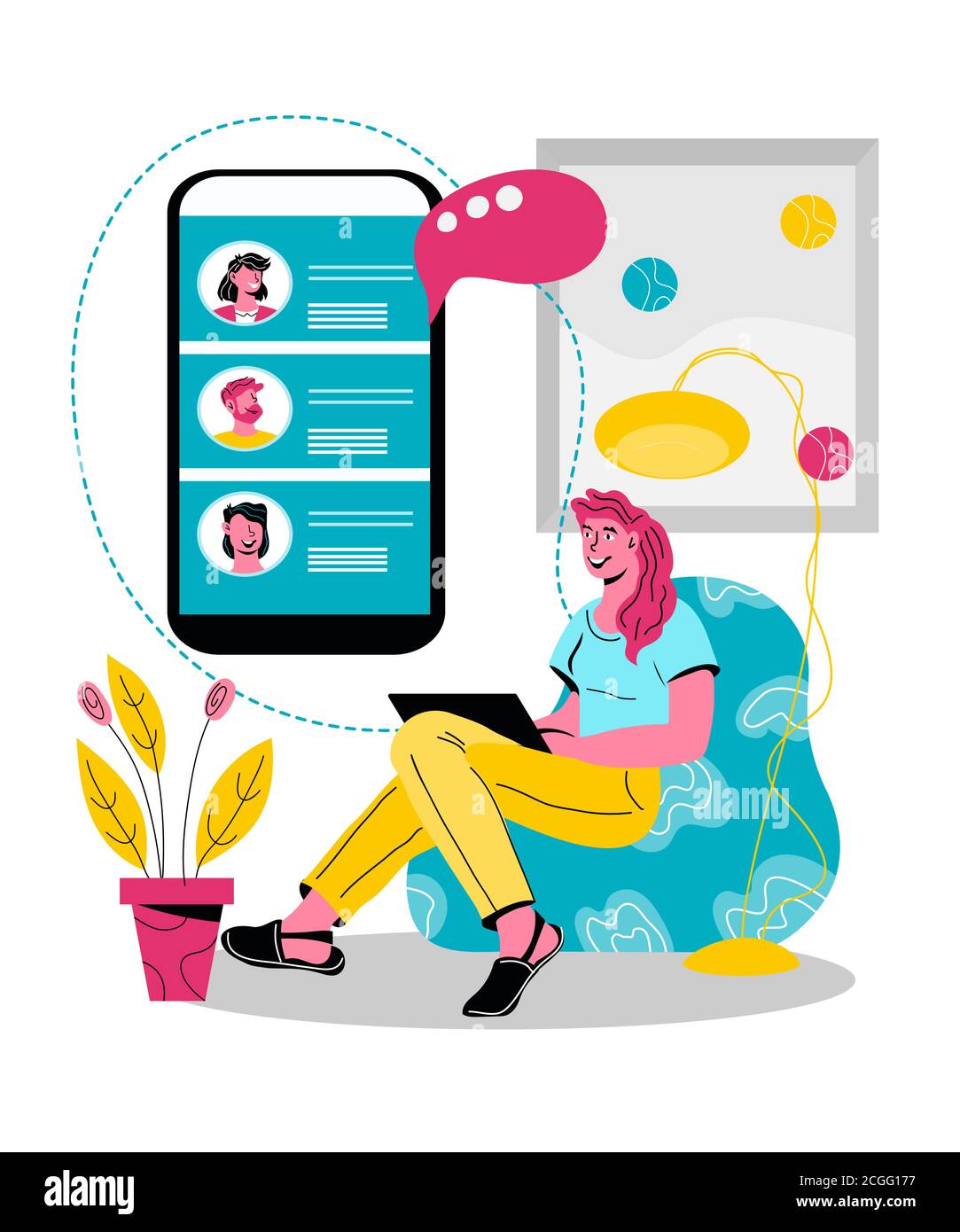 People chatting online via computer networking vector illustration ...