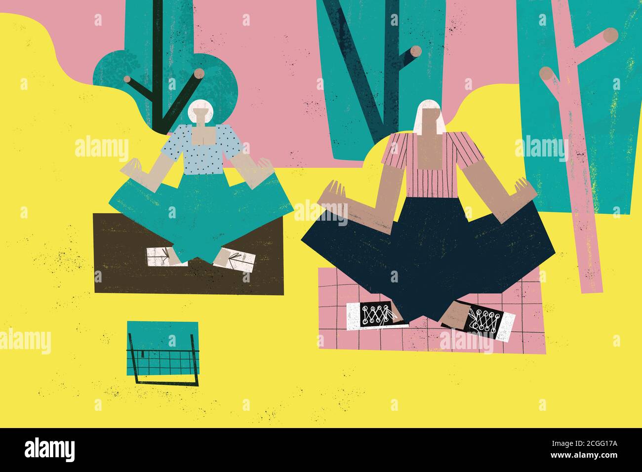 Senior women practice yoga surrounded by nature environment. Fitness ...