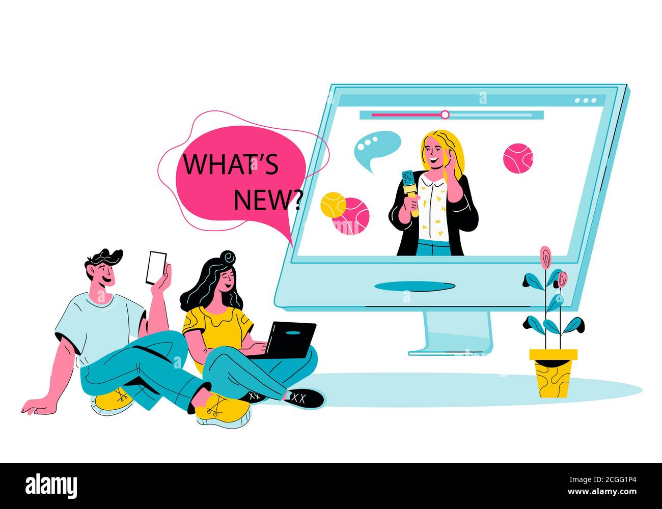 Online news update banner with people watching news vector illustration ...