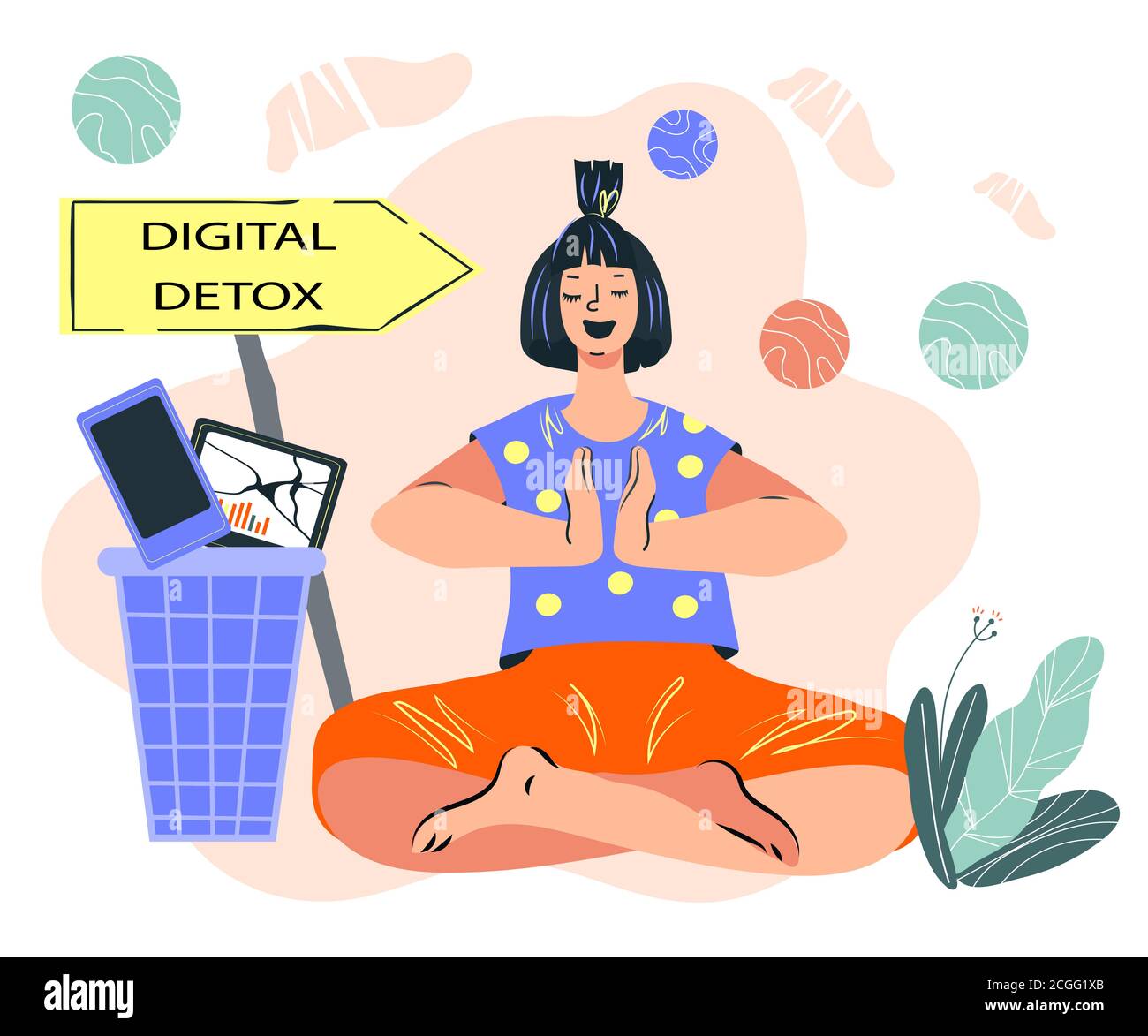 Digital detox and exit from phone and internet addiction, vector Stock ...