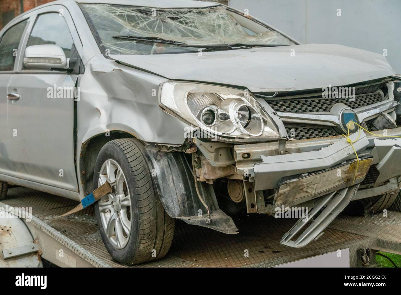 broken gray car close up. accident concept Stock Photo - Alamy