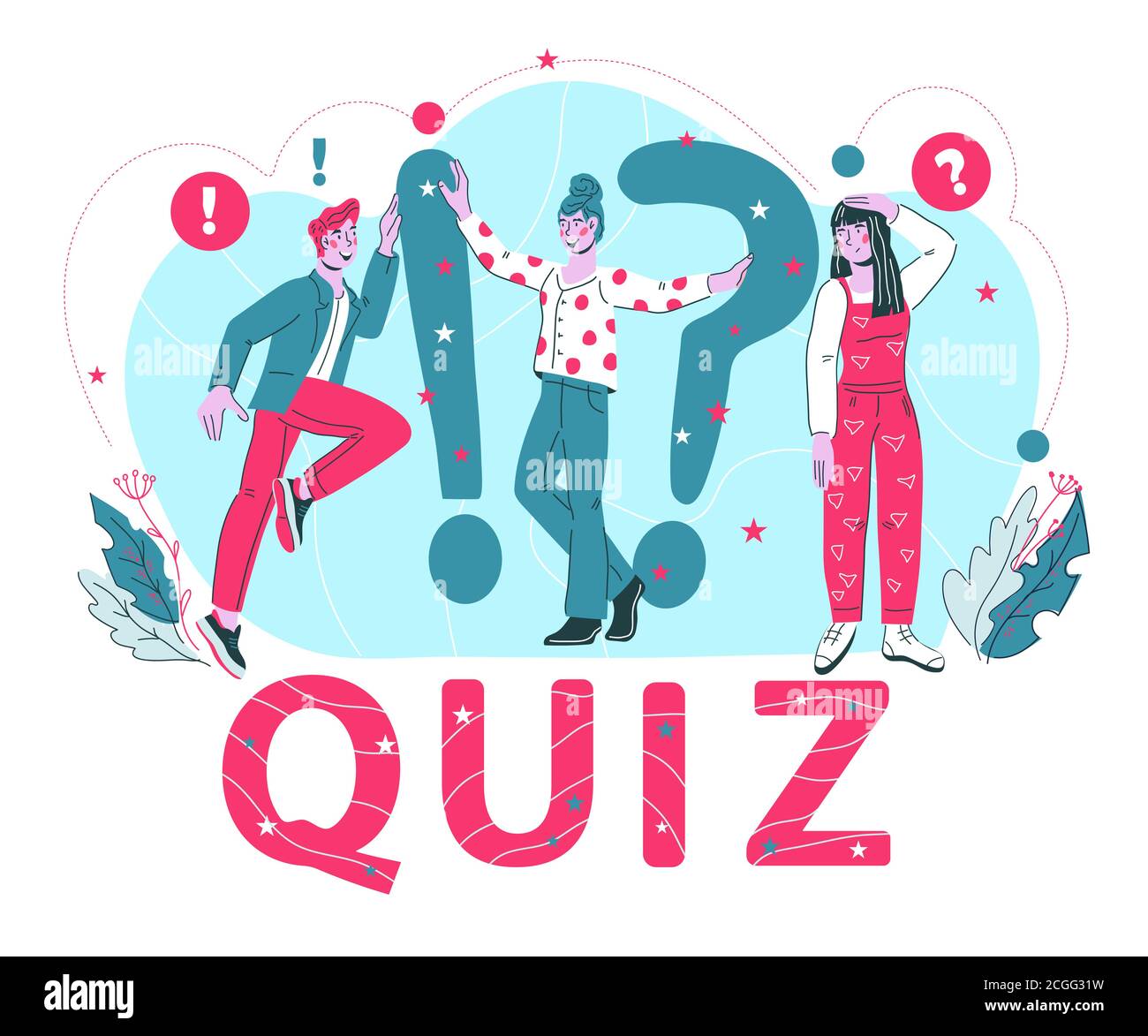 Quiz word and people with question marks a concept of questionnaire ...