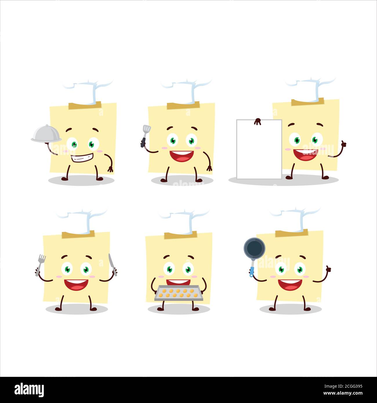 Cartoon character of pale yellow sticky notes with various chef ...