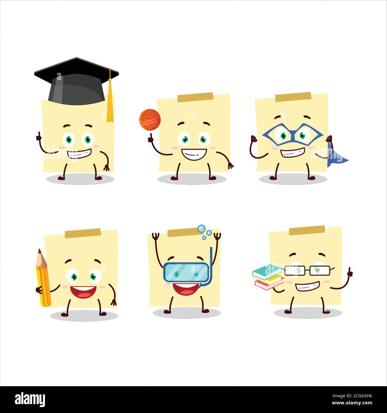 School student of pale yellow sticky notes cartoon character with ...