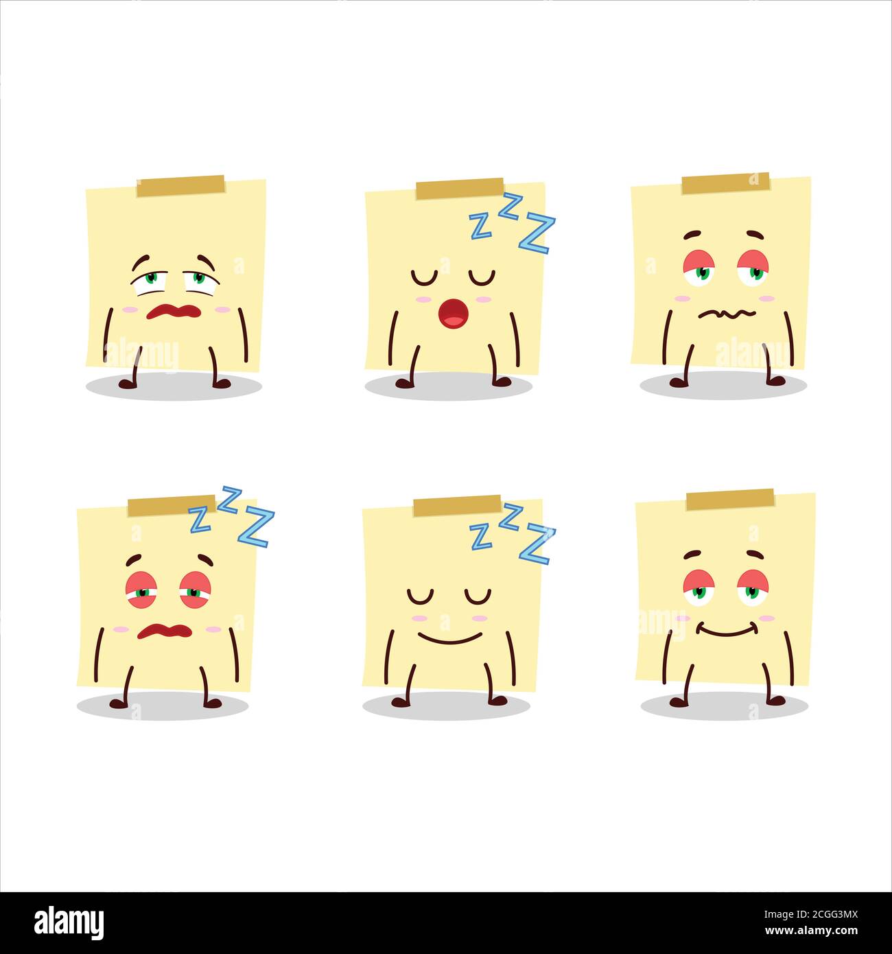 Cartoon character of pale yellow sticky notes with sleepy expression ...