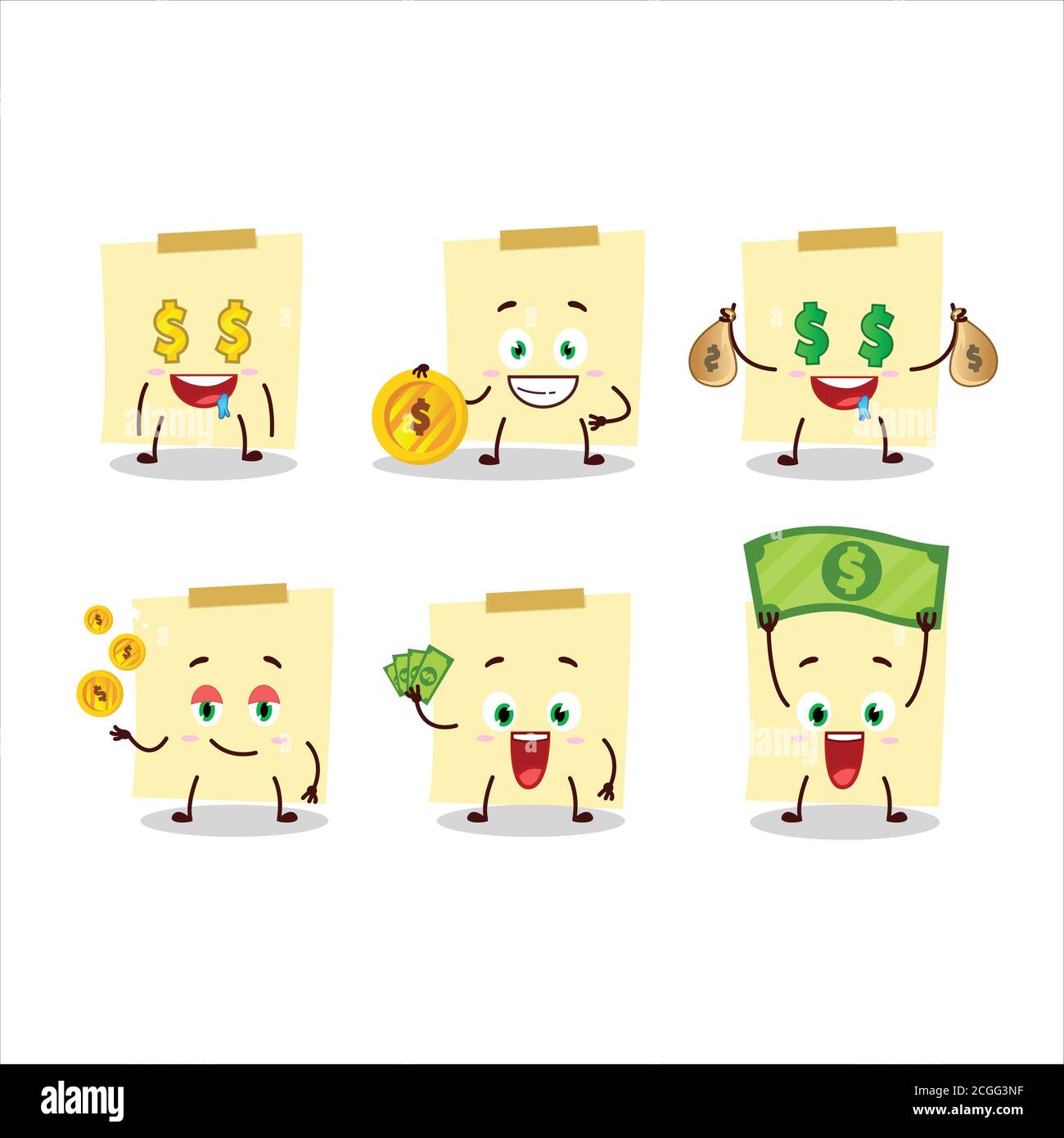 Pale yellow sticky notes cartoon character with cute emoticon bring ...
