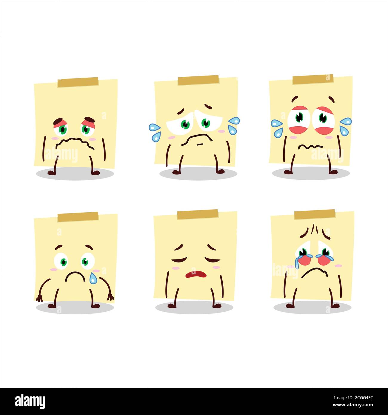 Pale yellow sticky notes cartoon character with sad expression Stock ...