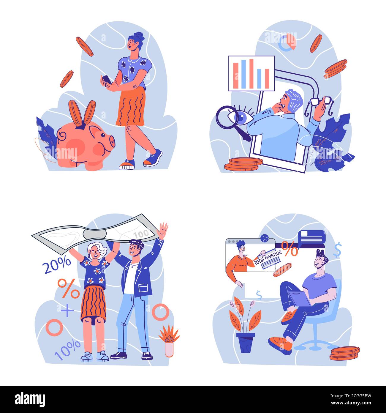 Set of business analysis and planning with cartoon people vector ...