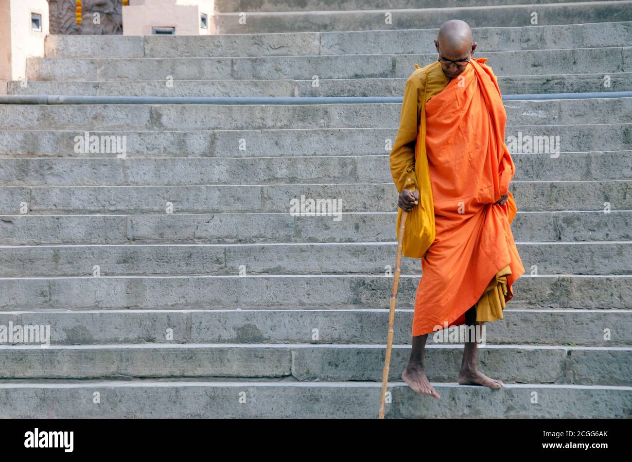 bodh gaya bihar india on april 29th 2018 : old buddhist monk walking ...