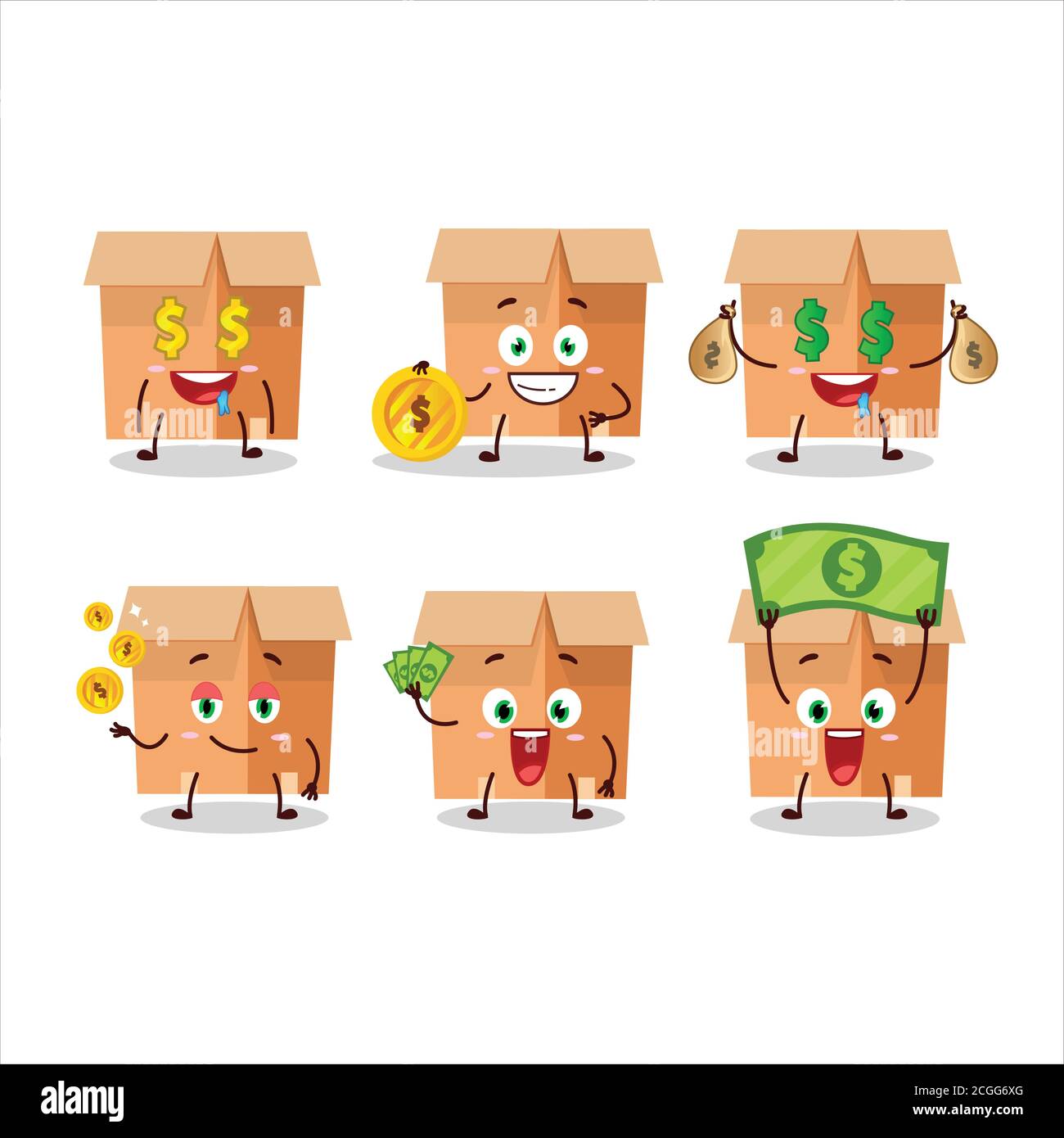 Office boxes cartoon character with cute emoticon bring money Stock ...