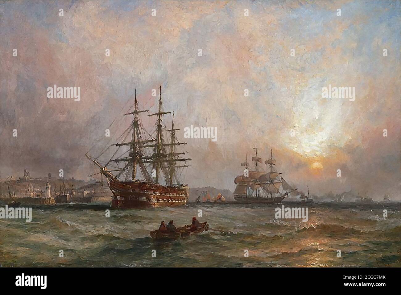 Moore Claude Thomas Stanfield - a Man of War at Anchor off Scarborough ...