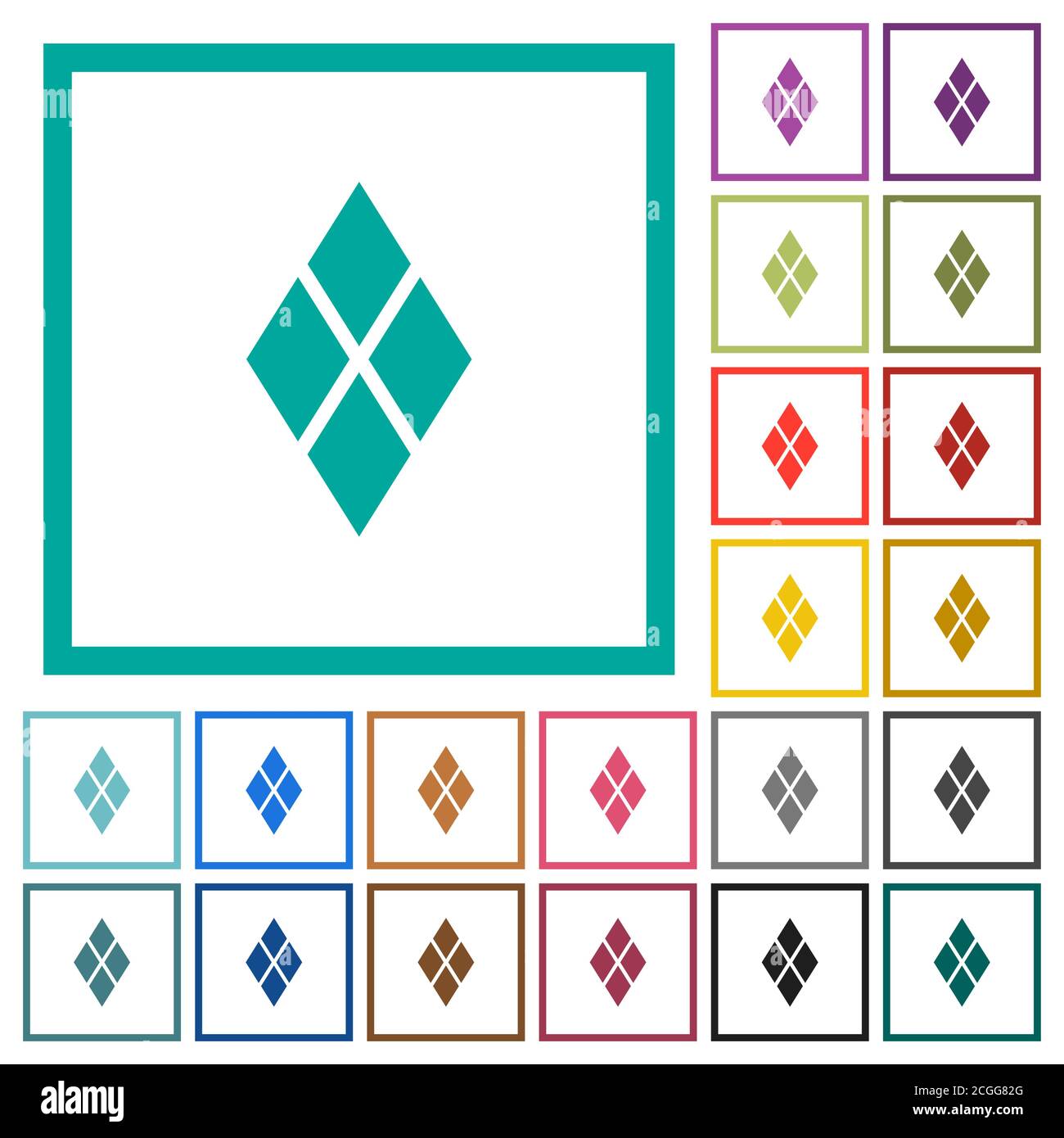 Diamond tile pattern flat color icons with quadrant frames on white ...