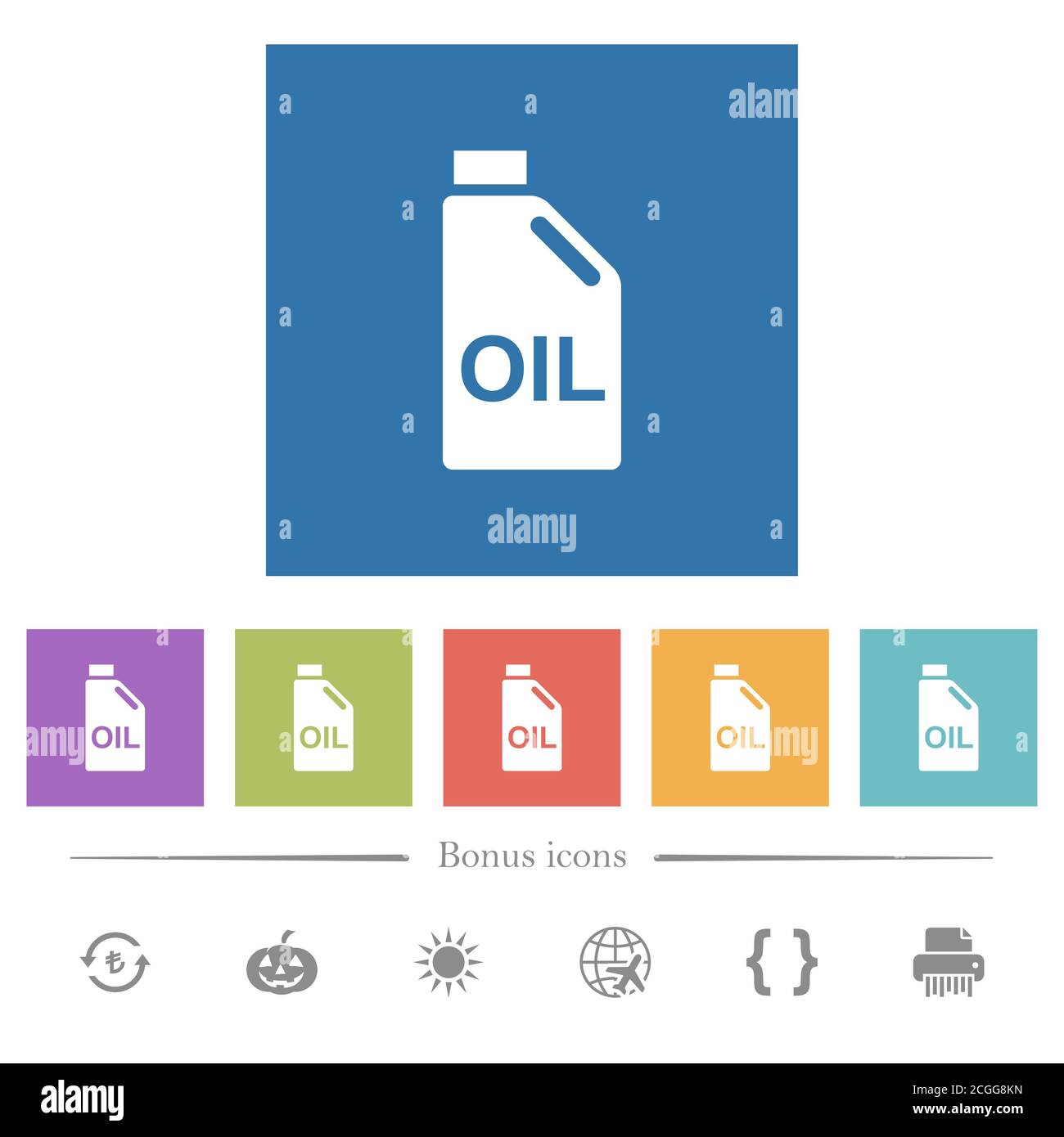 Oil canister flat white icons in square backgrounds. 6 bonus icons ...