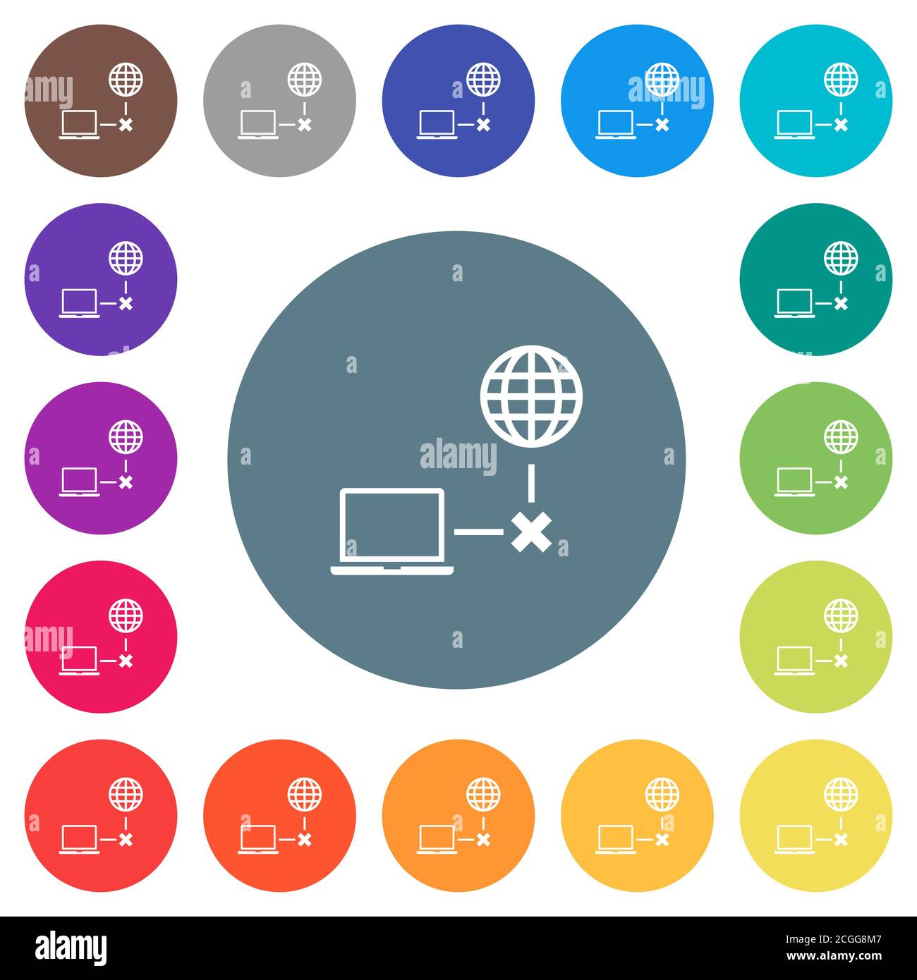 Offline laptop flat white icons on round color backgrounds. 17 ...