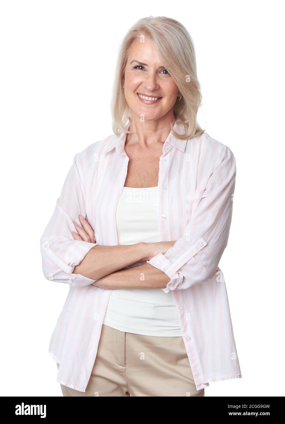 Portrait of a senior woman is smiling. Cheerful old lady isolated on ...