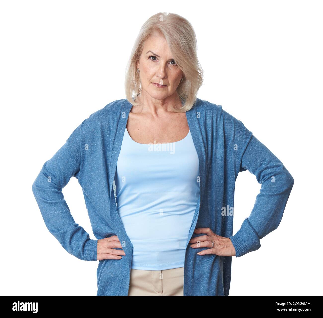 Portrait of a serious senior woman. Old lady isolated on white ...