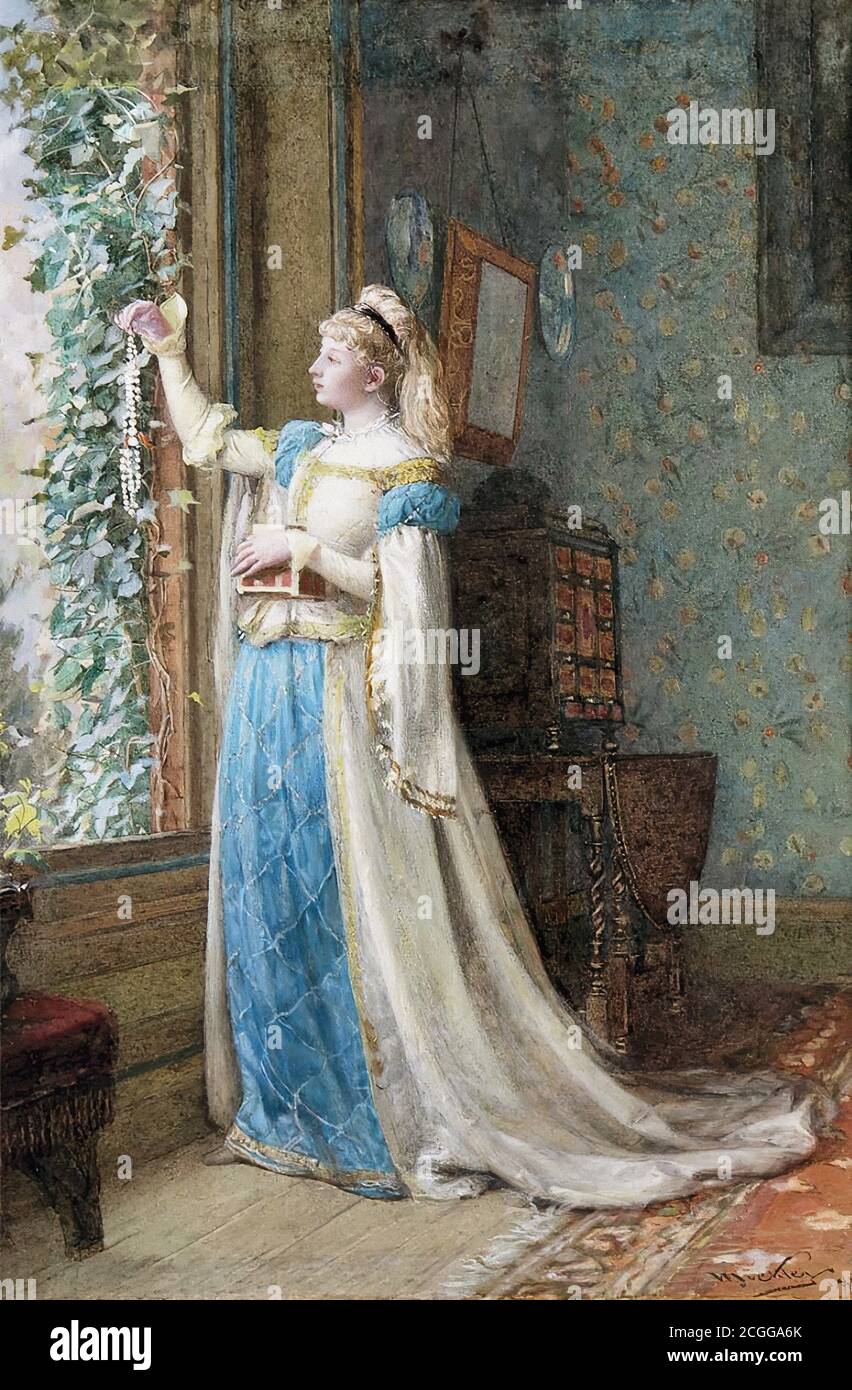 Muckley William Jabez - Portrait of a Lady Holding Pearls at a Window ...