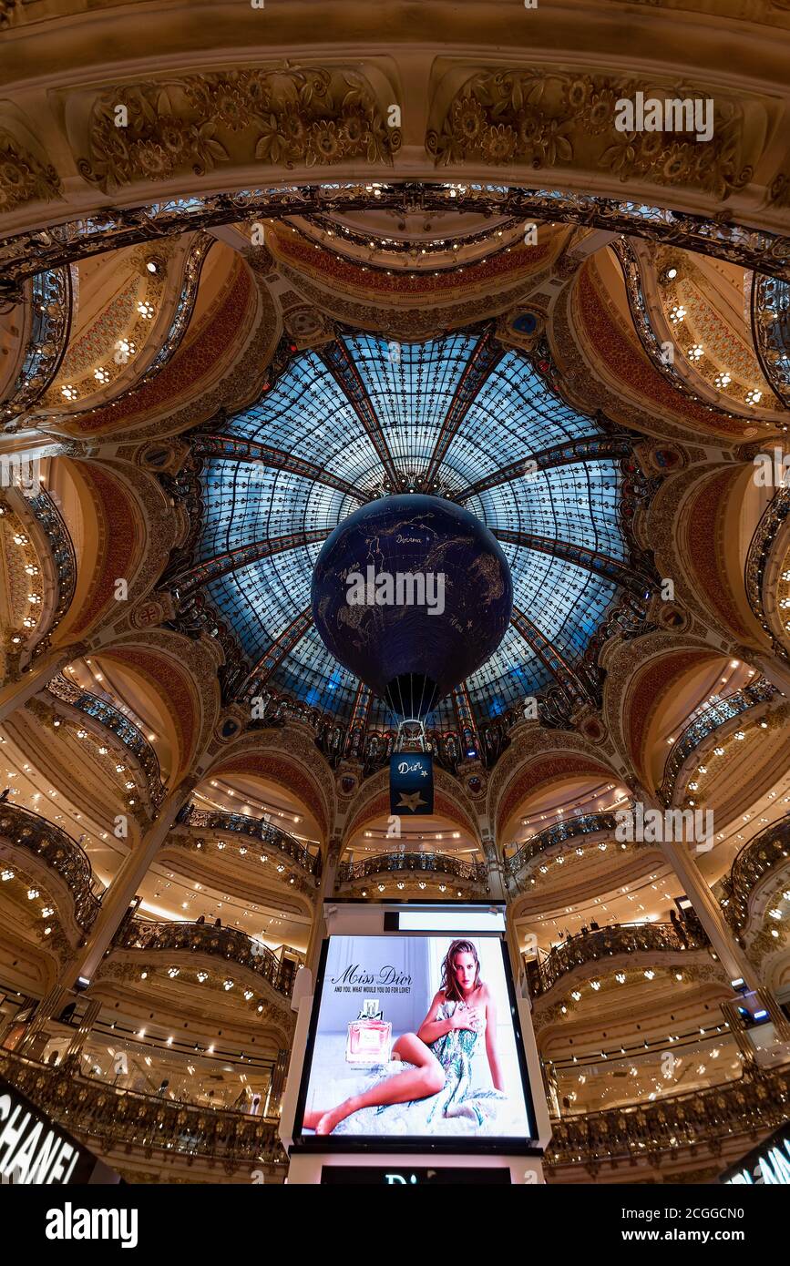 PARIS, 10 October 2017 - Up view of Galerie Lafayette shopping mall ...