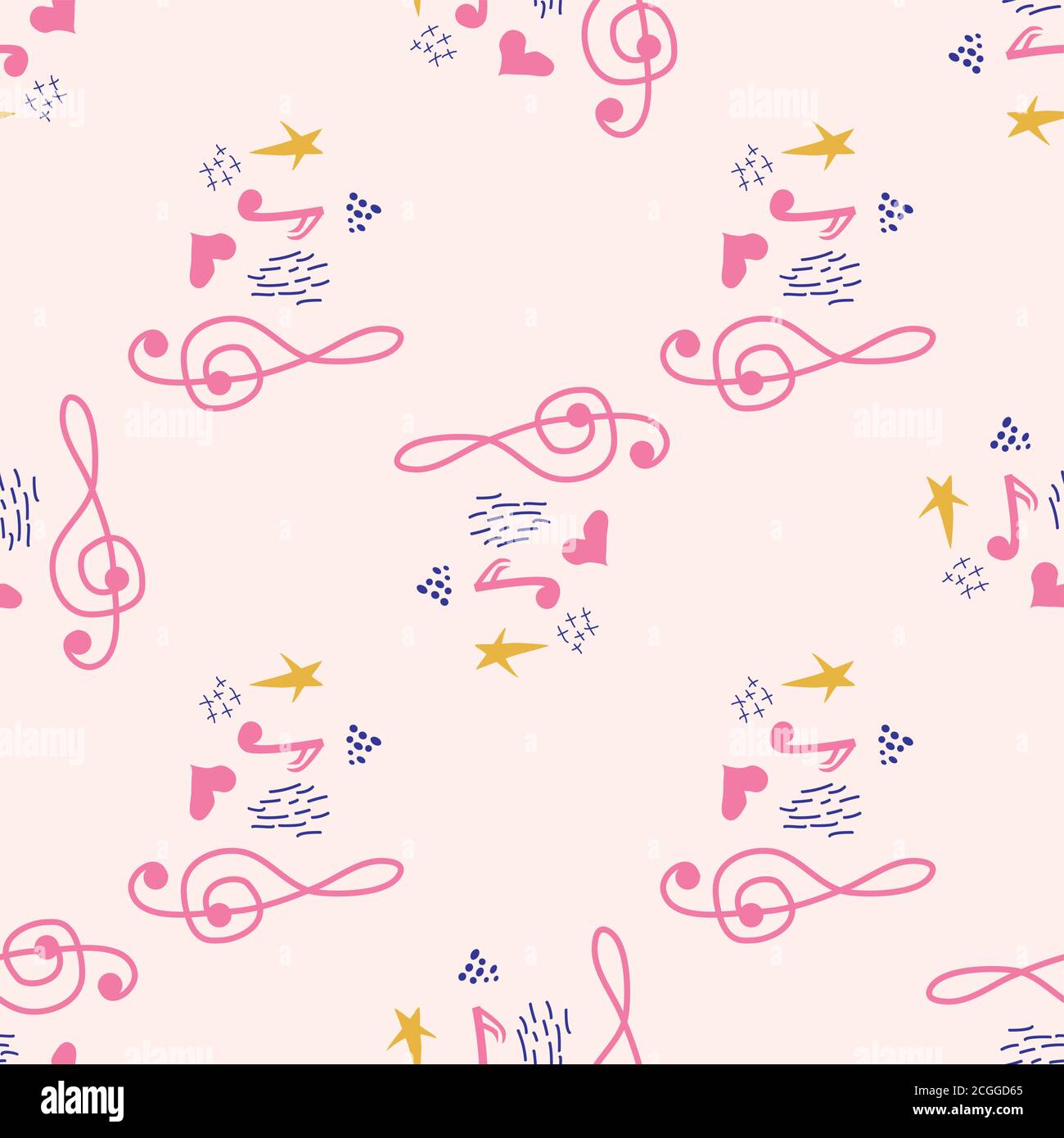 Pink, blue pastel texture with musical notes and a treble clef ...