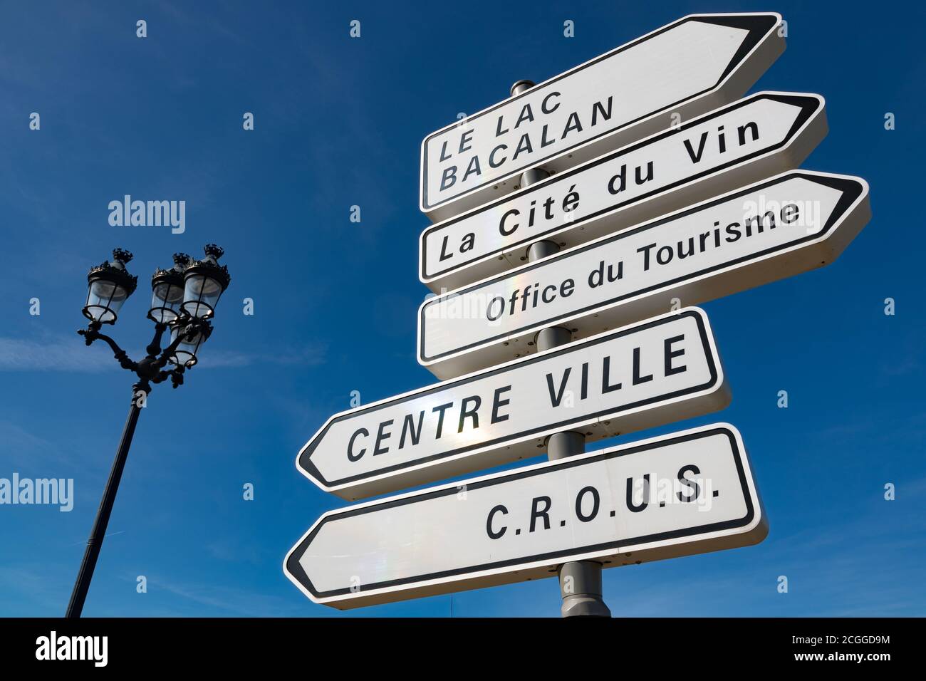 Direrction signs for places of interest in the city of Bordeaux, France ...