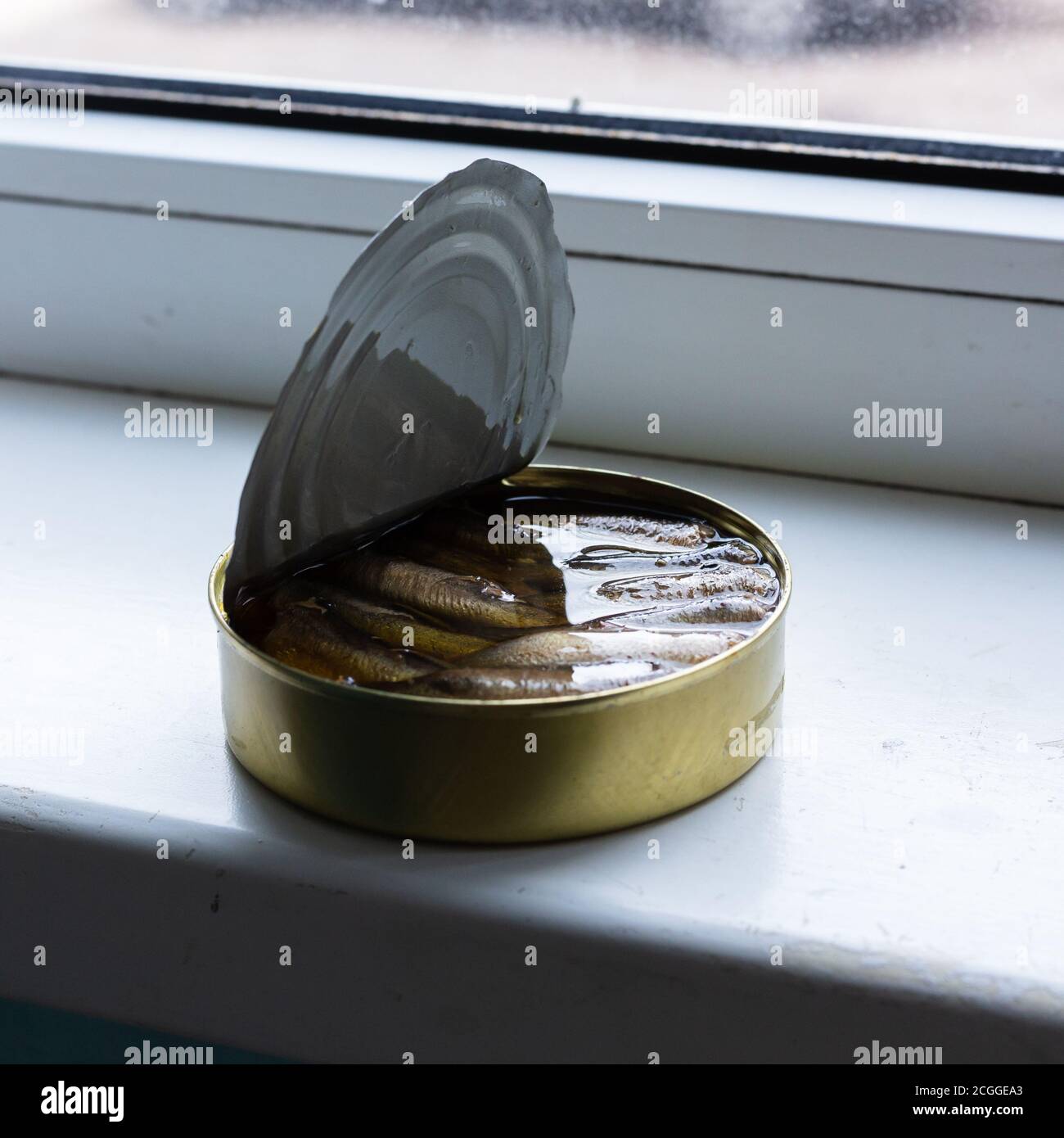 Opened tin of canned fish Stock Photo - Alamy