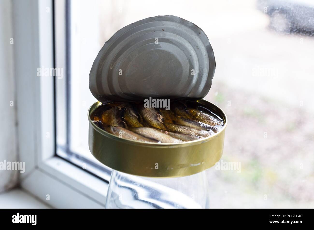 Opened tin of canned fish Stock Photo - Alamy