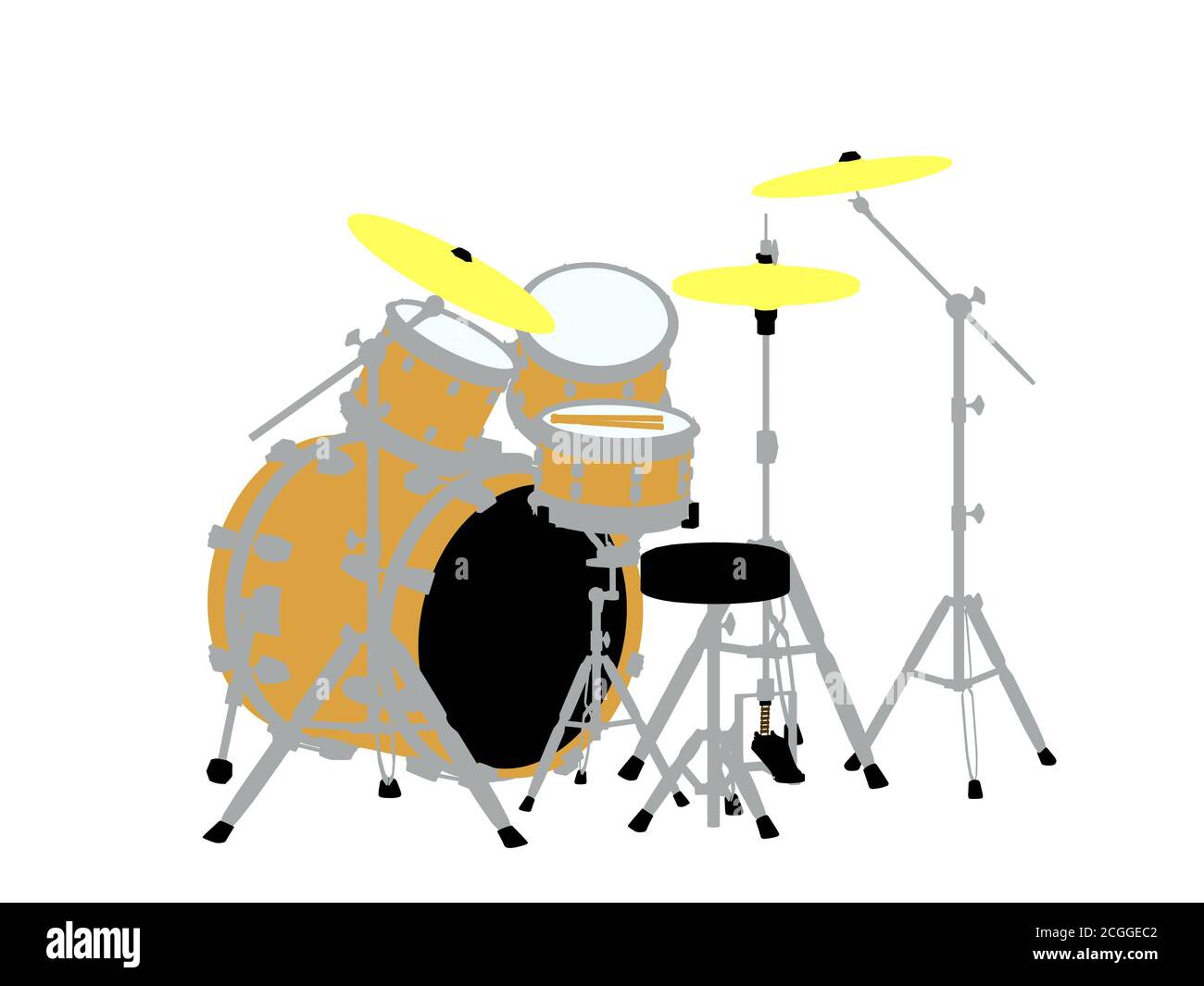 Acoustic drum set view side isolated on white background. 3d render ...