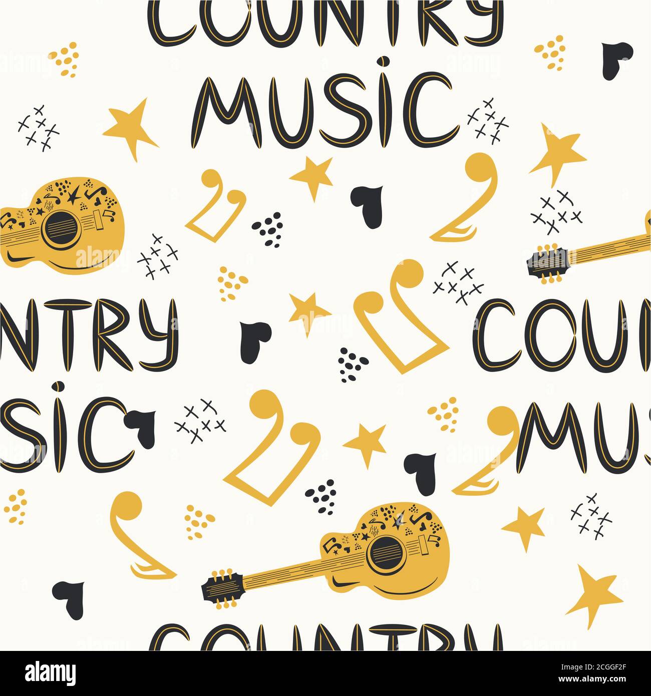hand-drawn musical seamless pattern with the inscription country music ...