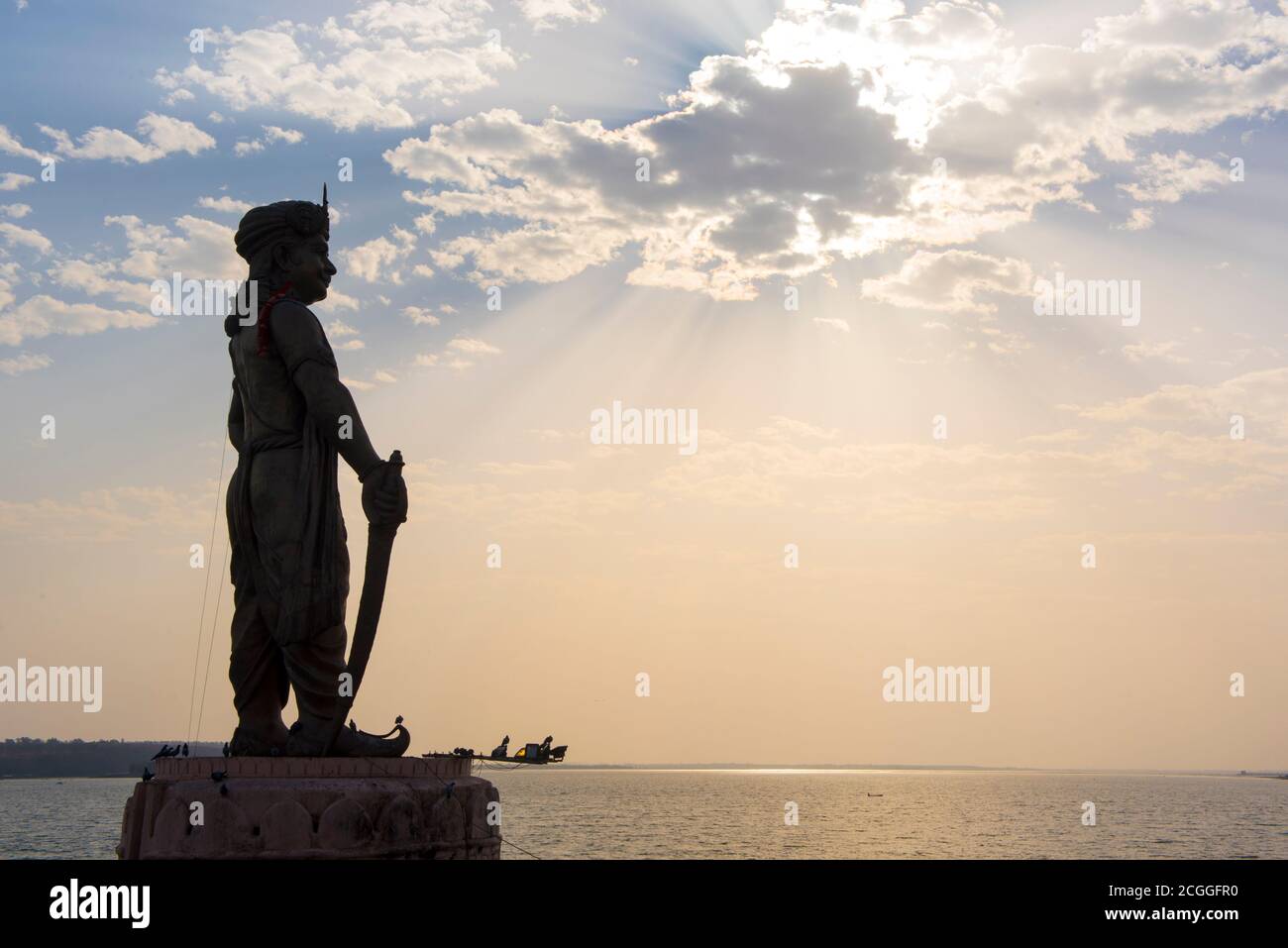 Bhopal / India 11 March 2019 Statue of king raja bhoj in upper lake ...