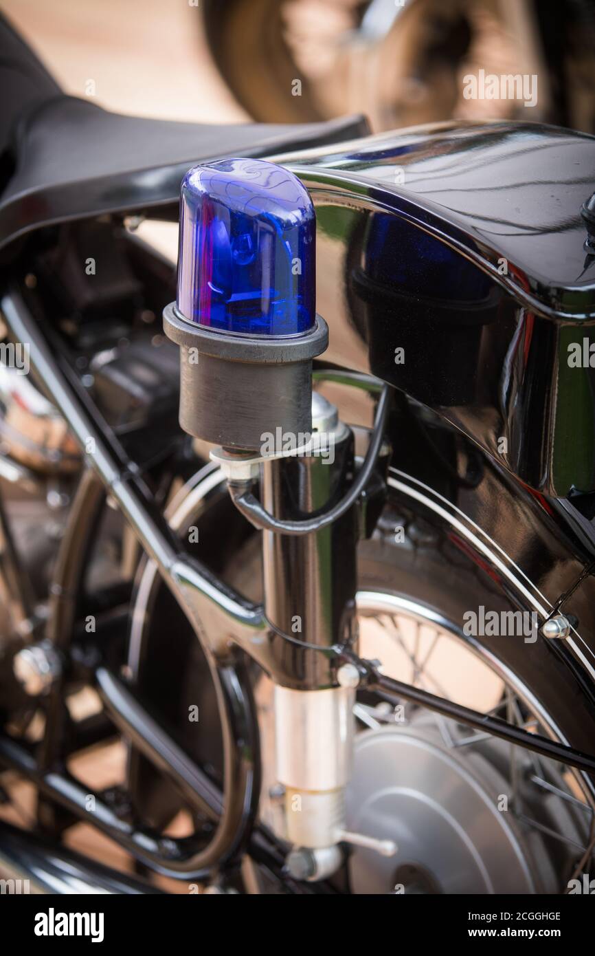 Close up shot of the siren of a vintage police motorcycle Stock Photo ...