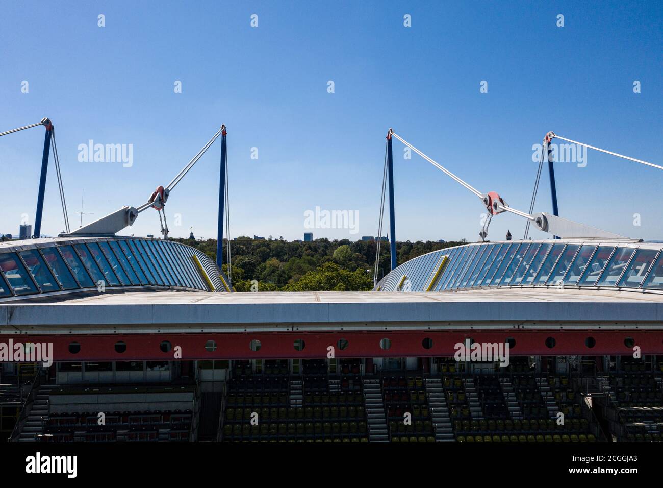 View of the roof and the roof construction of the main stands during ...