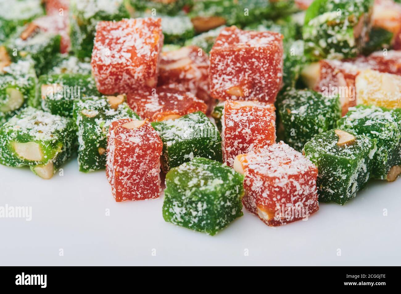 Colorful Turkish delight with copy space on white background Stock ...