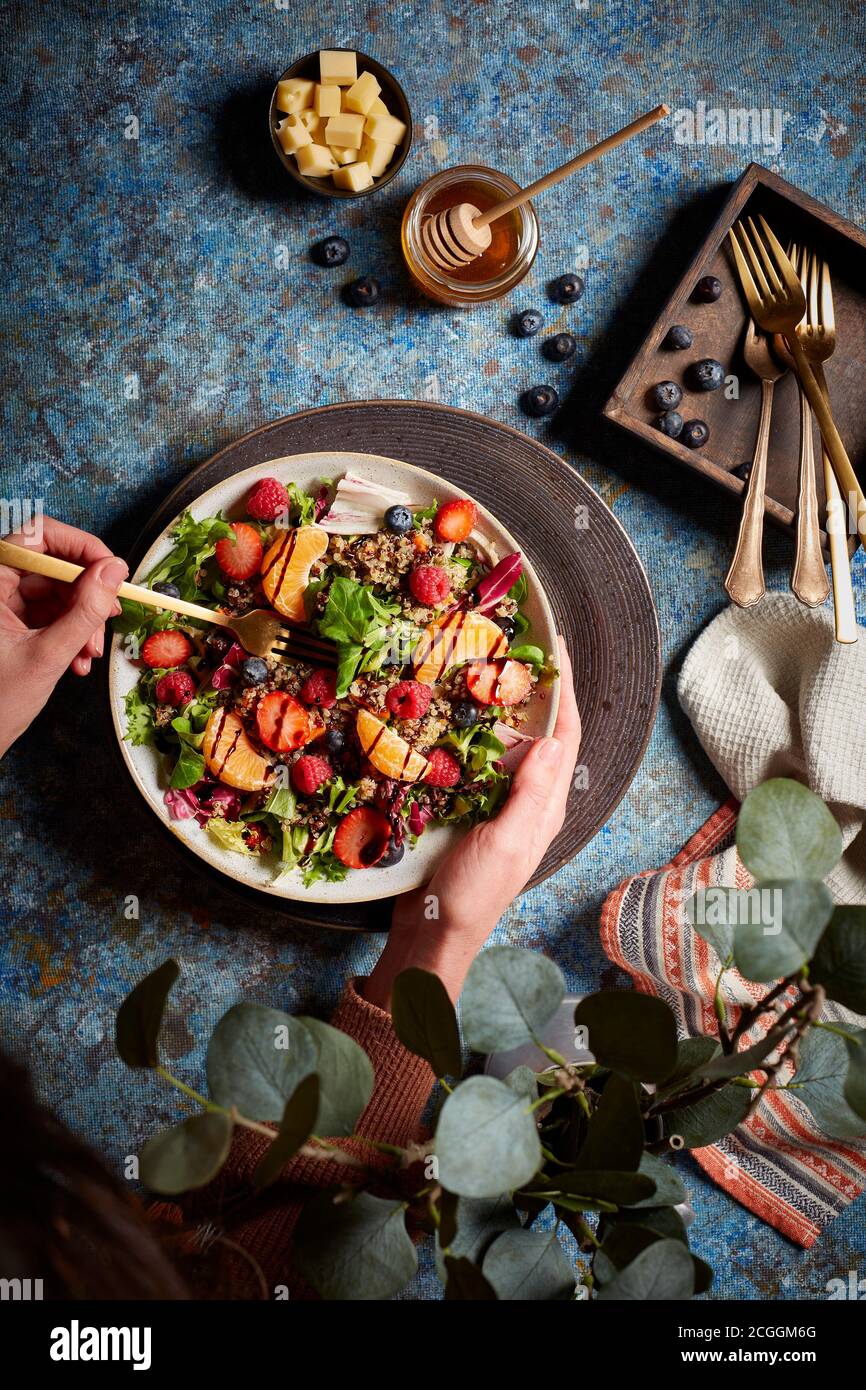 Salad with Fruits, top view Stock Photo - Alamy