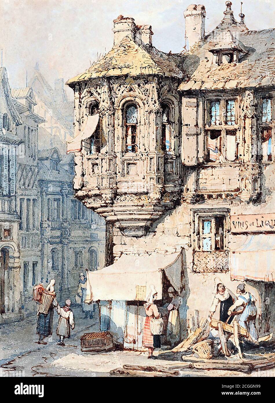 Prout Samuel - French Street Scene with a Medieval Turret - British ...