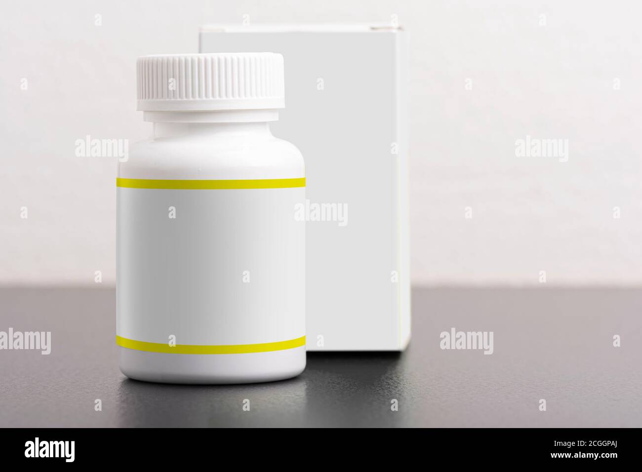 Pillbox dietary supplement bottle with package on background, editable ...