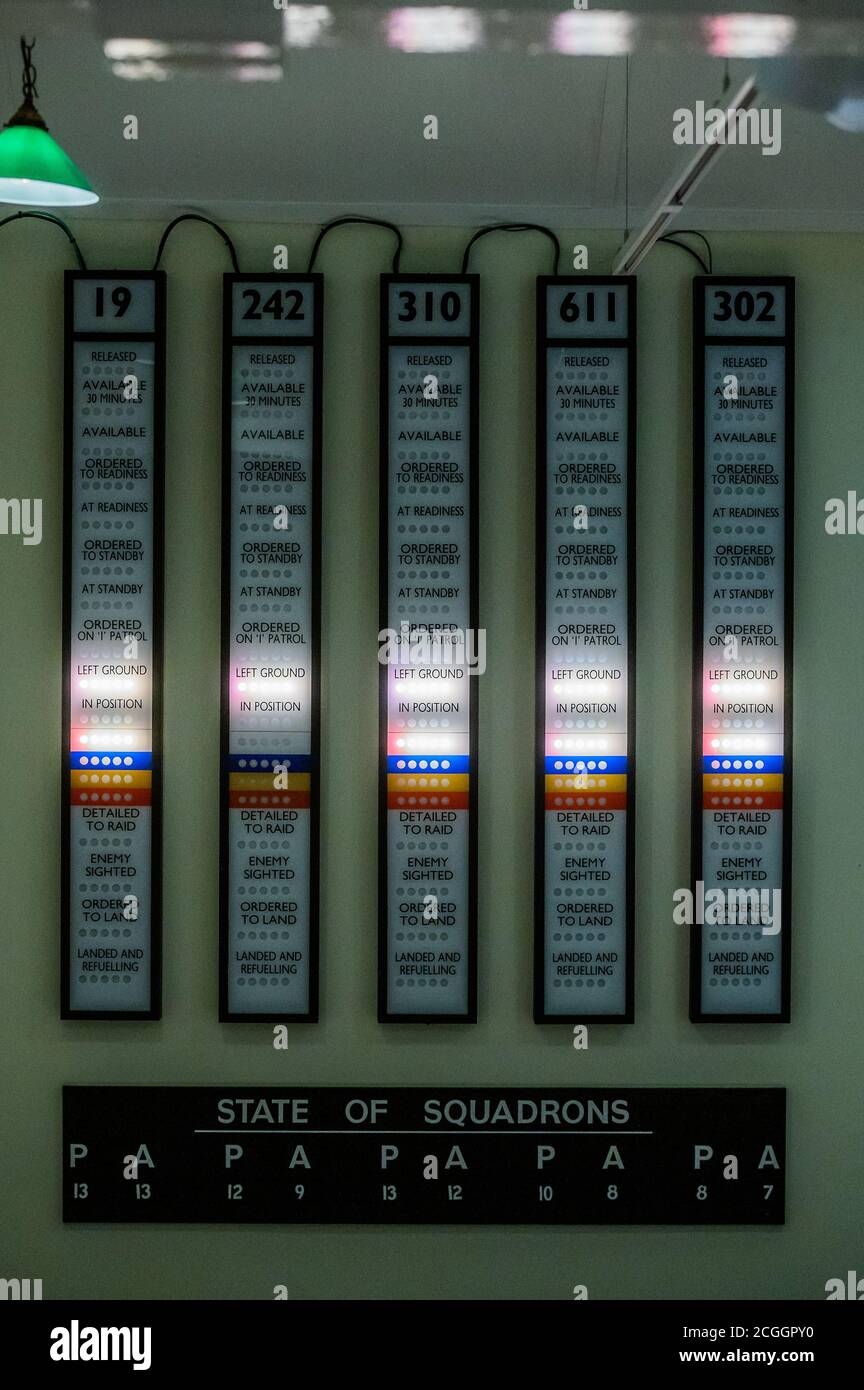 London, UK. 11th Sep, 2020. Squadron Flight Status Boards - IWM Duxford ...