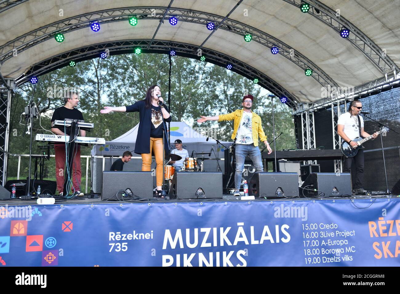 Musical pop-rock band from Latvia "Borowa MC" performs on stage at the ...