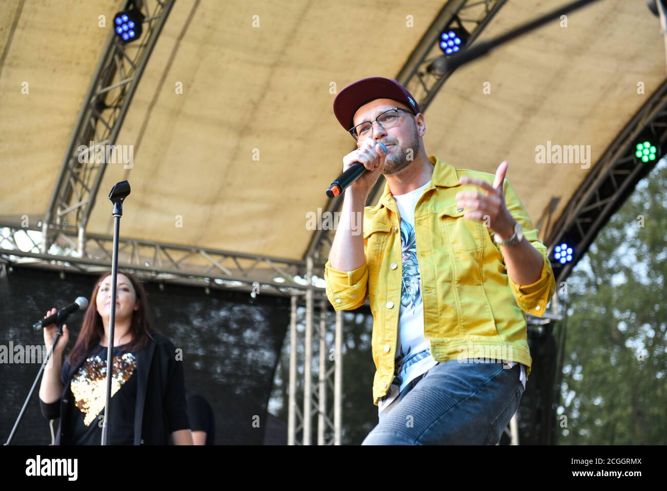Musical pop-rock band from Latvia "Borowa MC" performs on stage at the ...