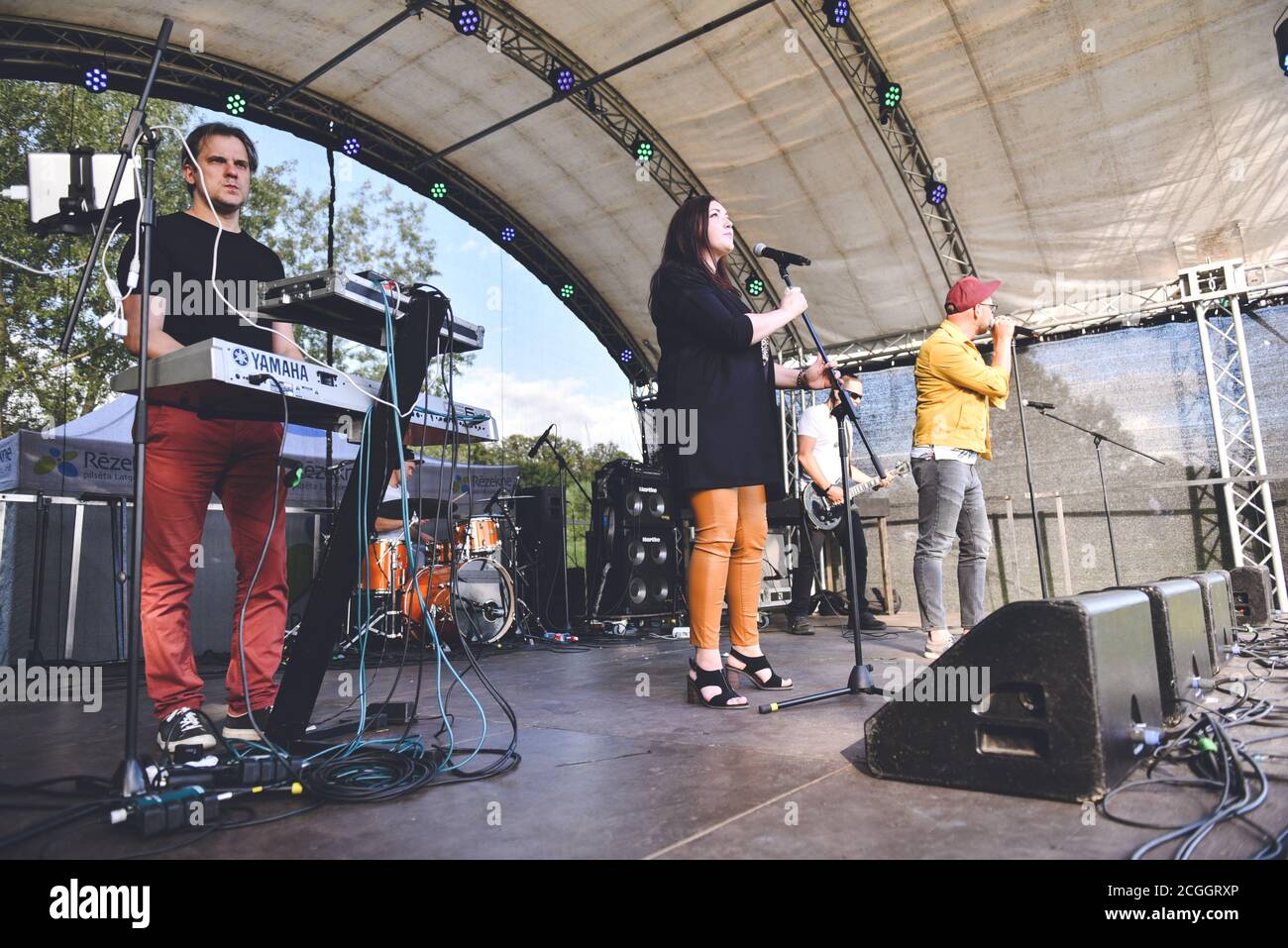 Musical pop-rock band from Latvia "Borowa MC" performs on stage at the ...