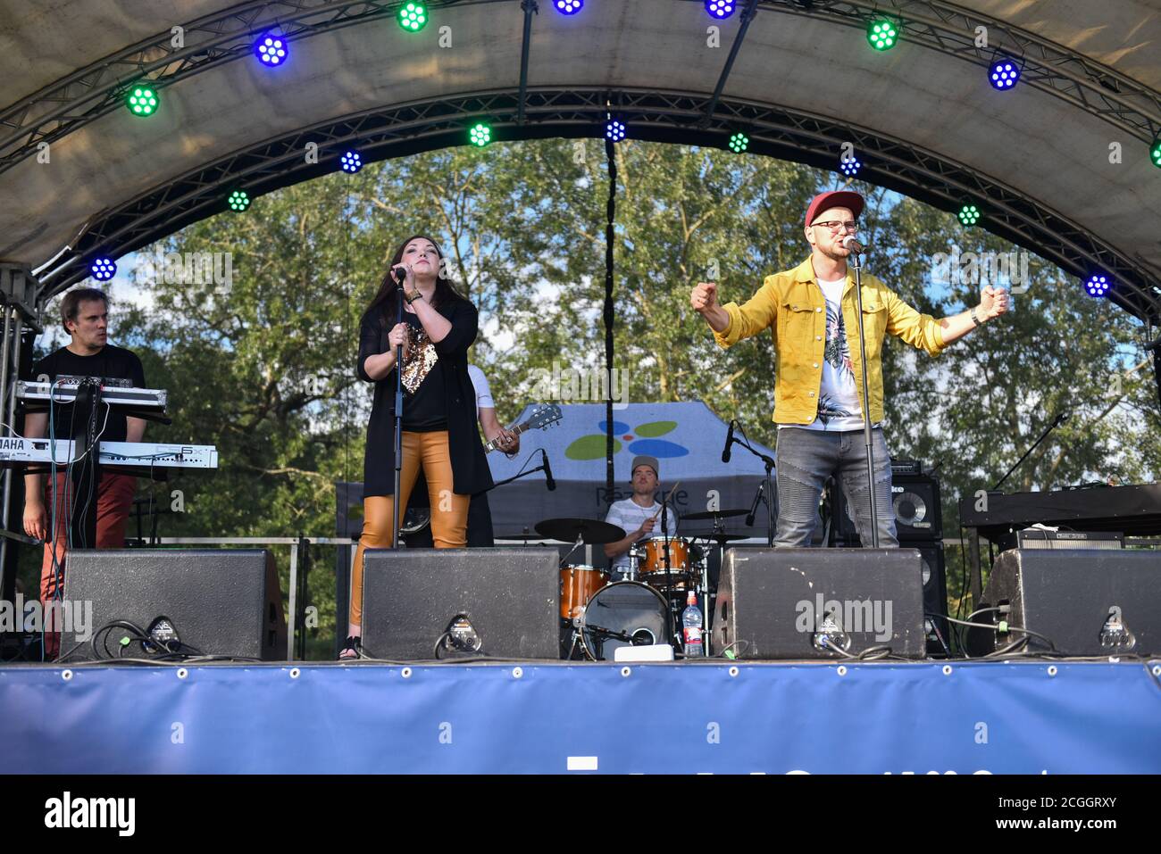 Musical pop-rock band from Latvia "Borowa MC" performs on stage at the ...