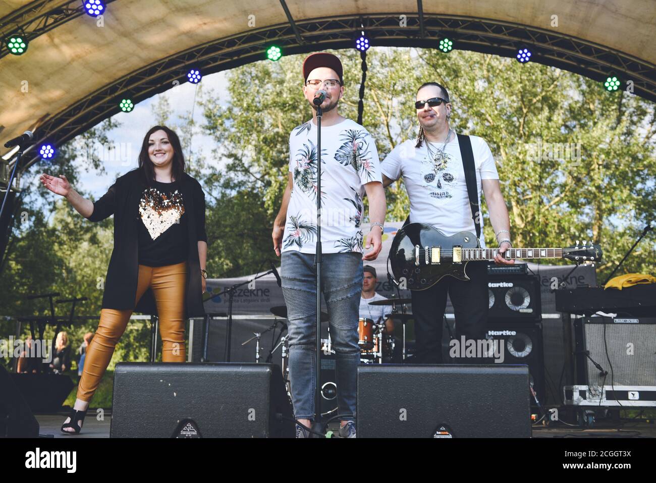 Musical pop-rock band from Latvia "Borowa MC" performs on stage at the ...
